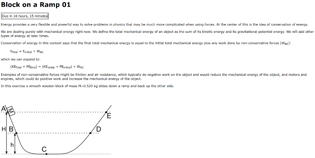 Solved Block on a Ramp 01 Due in 16 hours, 15 minutes Energy | Chegg.com