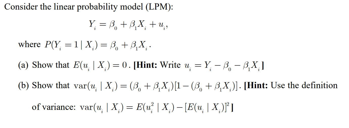 Solved Consider the linear probability model | Chegg.com