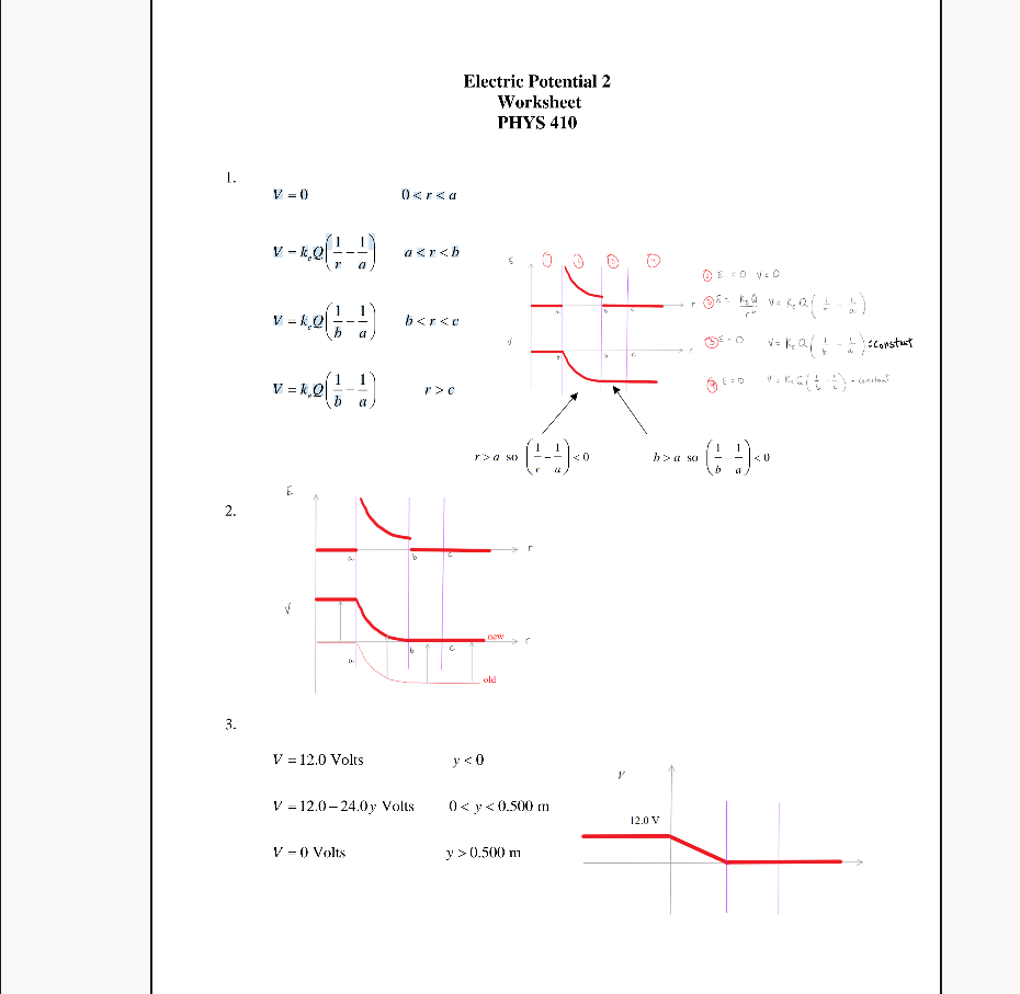 Solved Electric Potential 2 Worksheet PHYS 410 1. V=00 | Chegg.com