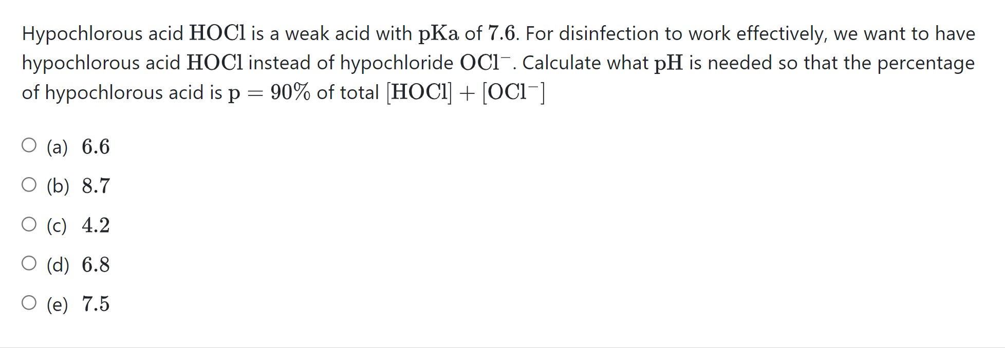 Solved Hypochlorous acid HOCl is a weak acid with pKa of | Chegg.com