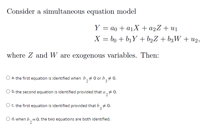 Solved Consider a simultaneous equation model | Chegg.com