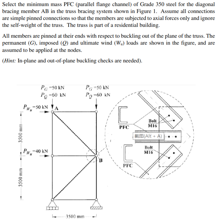 Select the minimum mass PFC (parallel flange channel) | Chegg.com