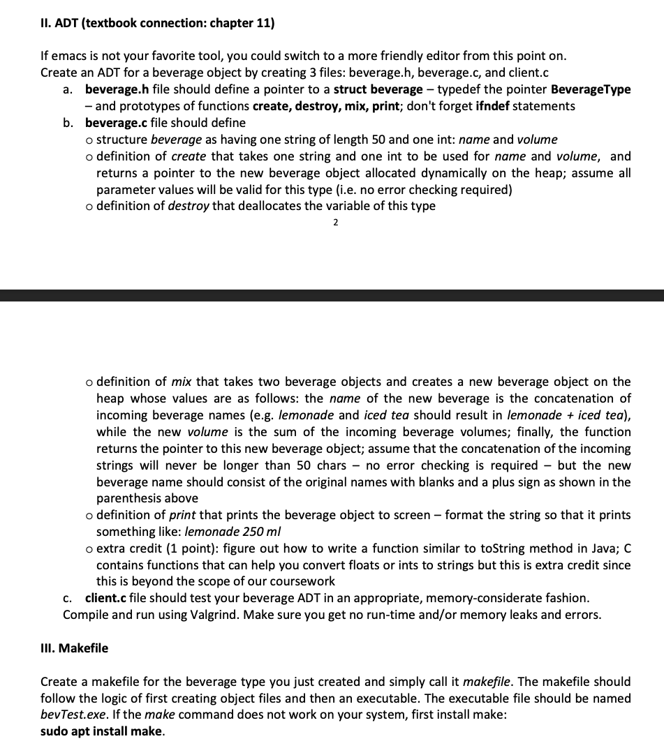 Solved II. ADT (textbook connection: chapter 11) If emacs is | Chegg.com