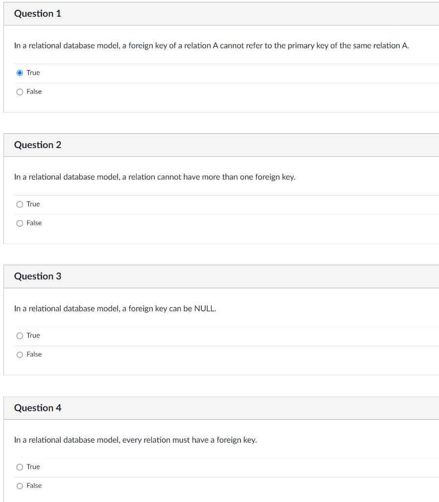 Solved In a relational database model, a foreign key of a | Chegg.com