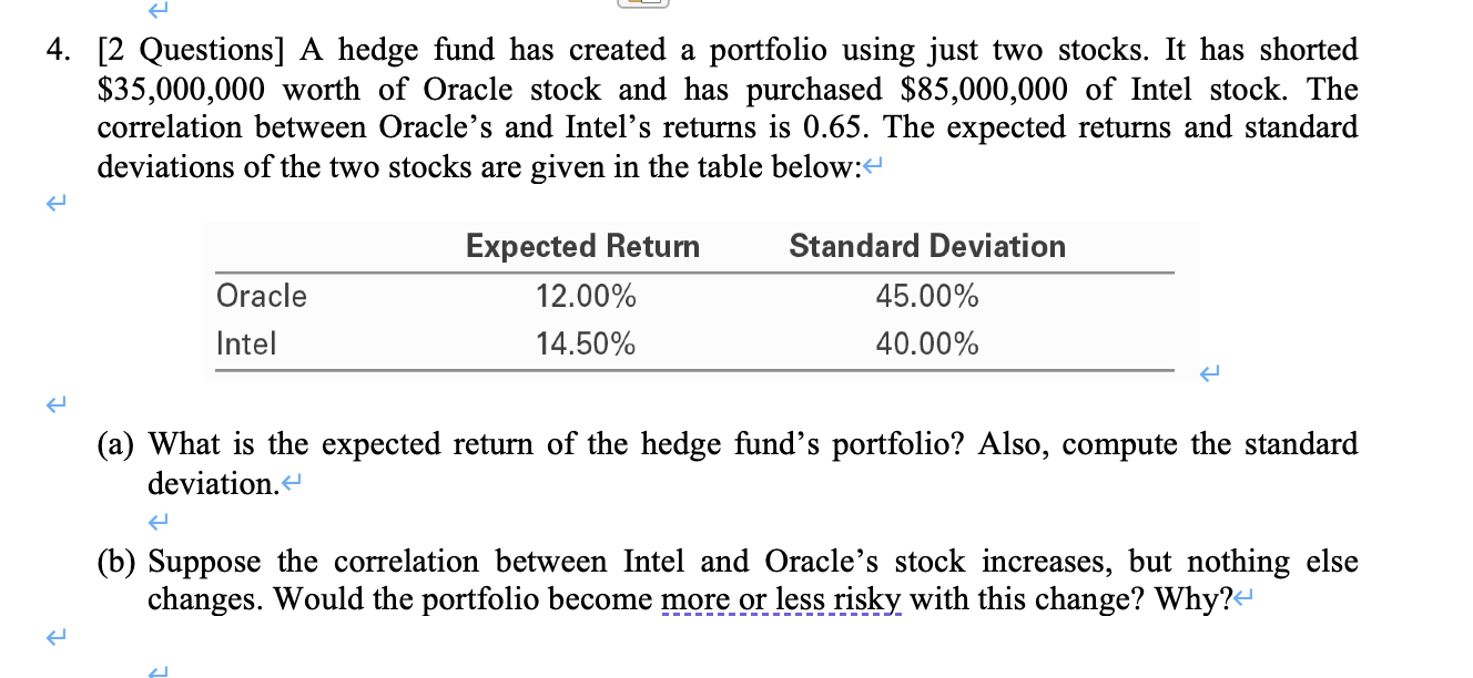 Solved 4. [2 ﻿Questions] ﻿A hedge fund has created a | Chegg.com