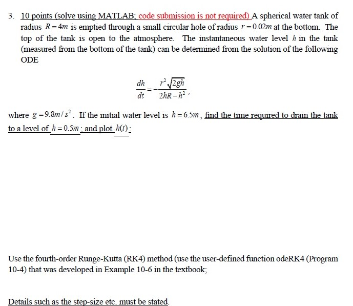 Solved 10 Points Solve Using Matlab Code Submission Is Not 7483