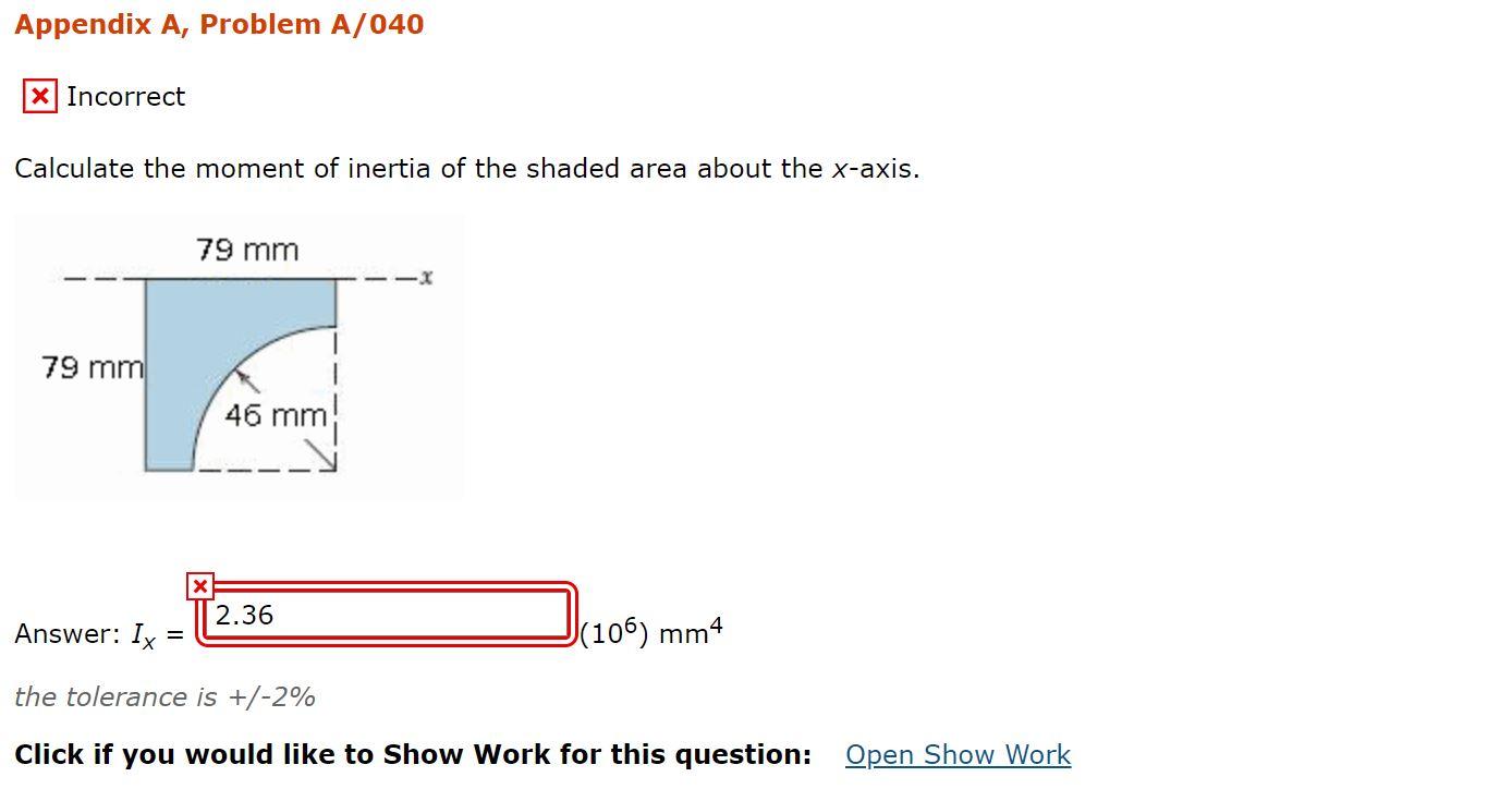 Solved Appendix A, Problem A/040 x Incorrect Calculate the | Chegg.com