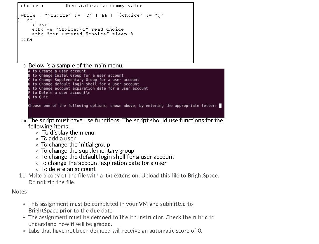 Solved Create a script file for the purpose of user and | Chegg.com