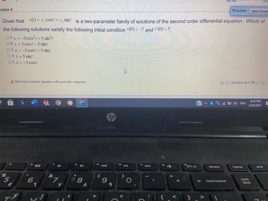 Solved estion 4 10 points Save Answ Given that X(t) = C, | Chegg.com