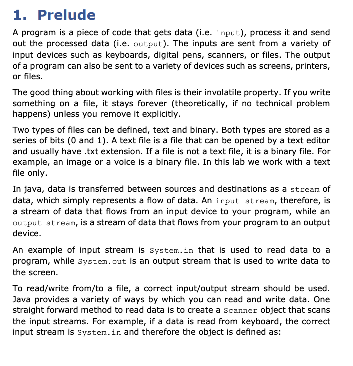 Solved 1. Prelude A program is a piece of code that gets | Chegg.com