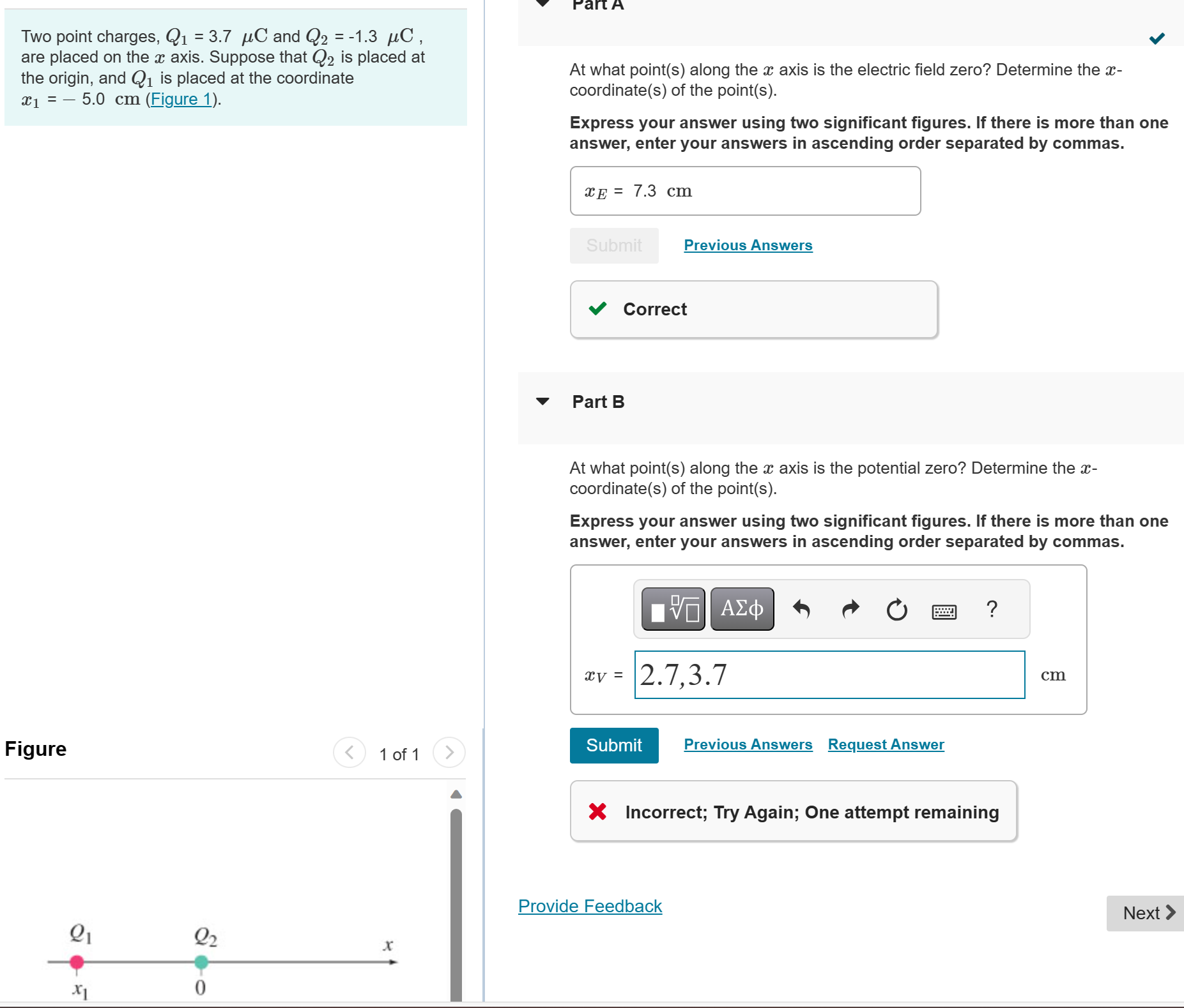 Solved Two point charges, Q1=3.7μC and Q2=−1.3μC, are placed | Chegg.com