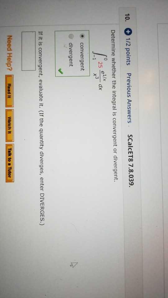 Solved 10. + 1/2 points Previous Answers . SCalcET8 7.8.039. | Chegg.com