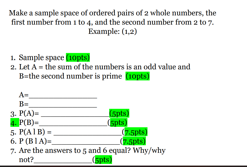 Solved Make a sample space of ordered pairs of 2 whole | Chegg.com