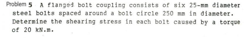 Solved Problem 5 A flanged bolt coupling consists of six | Chegg.com