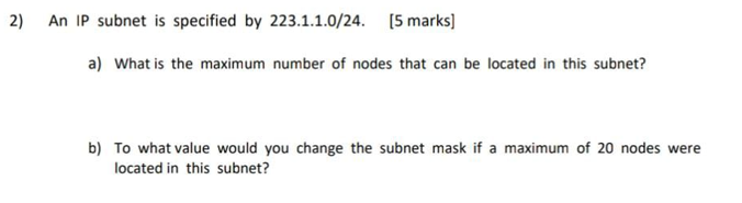 Solved 2) An IP subnet is specified by 223.1.1.0/24. (5 | Chegg.com