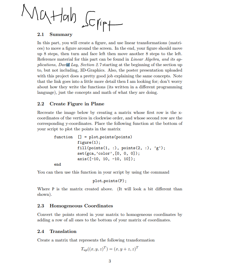 Matlab Script 2.1 Summary In this part, you will | Chegg.com