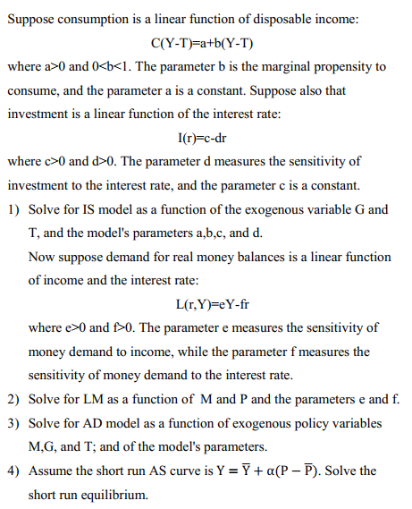 Solved Suppose consumption is a linear function of | Chegg.com