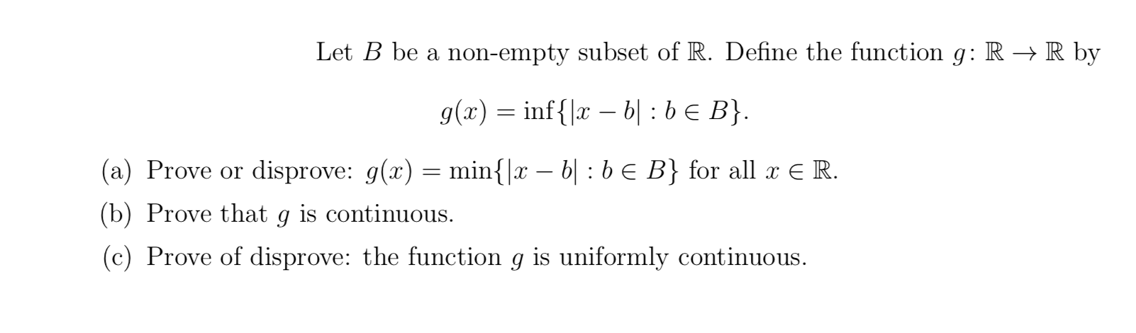 Solved Let B be a non-empty subset of R. Define the function | Chegg.com