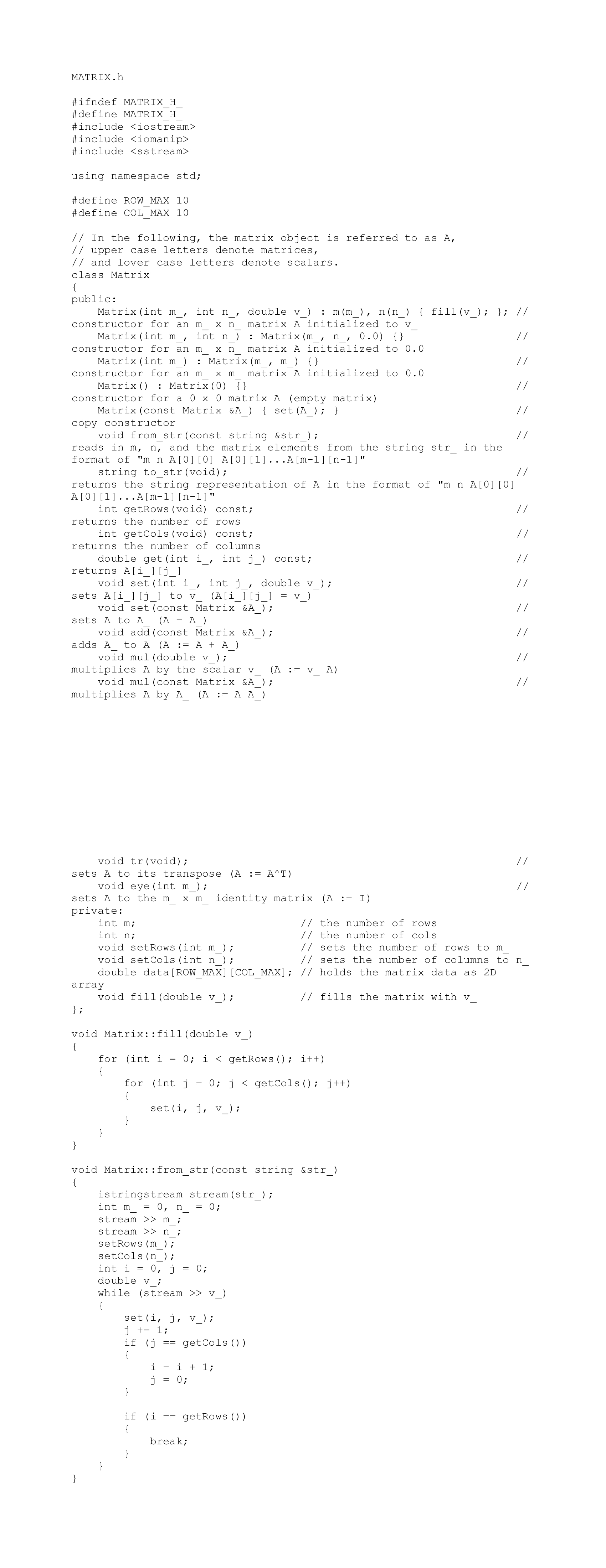 Solved MATRIX.h #ifndef MATRIX H #define MATRIX H #include | Chegg.com