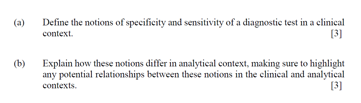Solved (a) Define the notions of specificity and sensitivity | Chegg.com