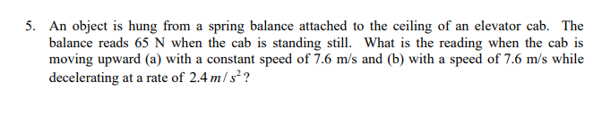 Solved 5. An object is hung from a spring balance attached | Chegg.com