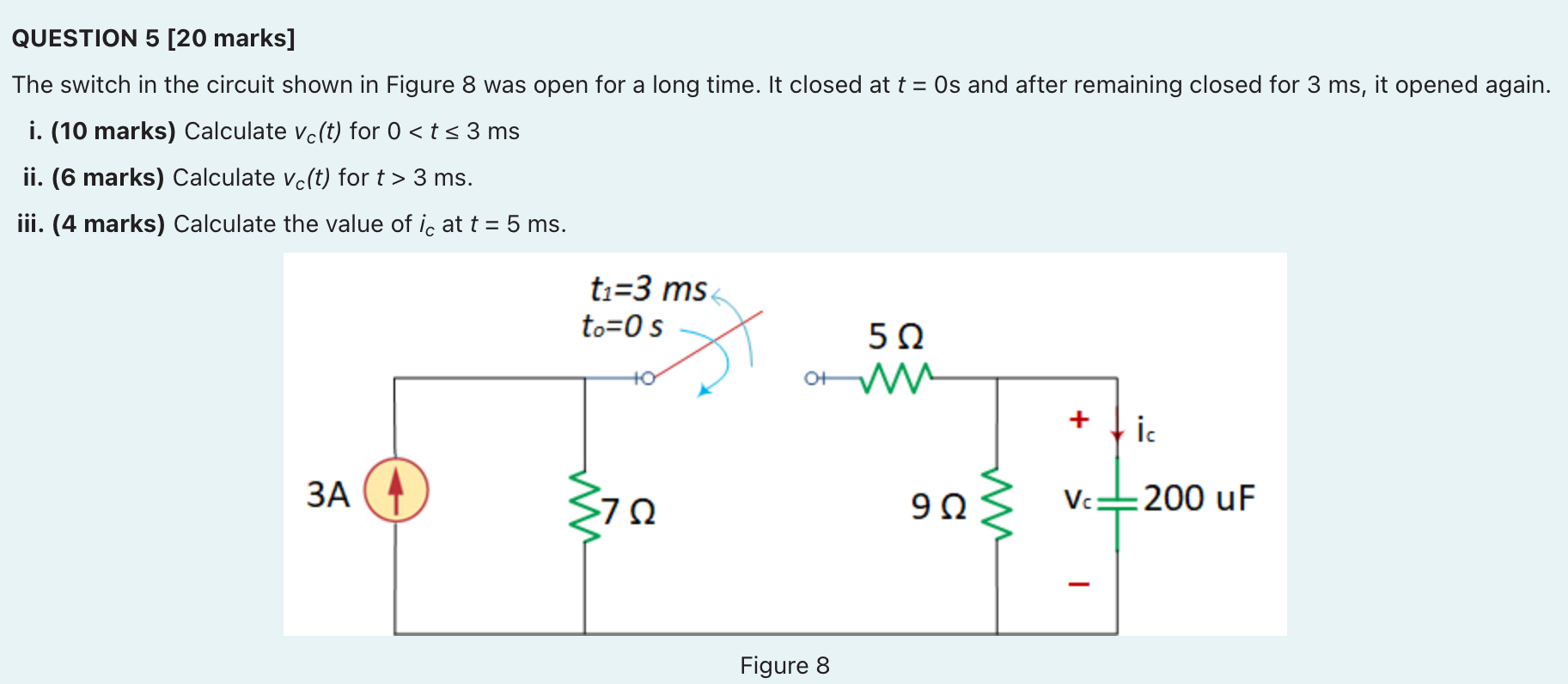Solved QUESTION 5 [20 marks] The switch in the circuit shown | Chegg.com