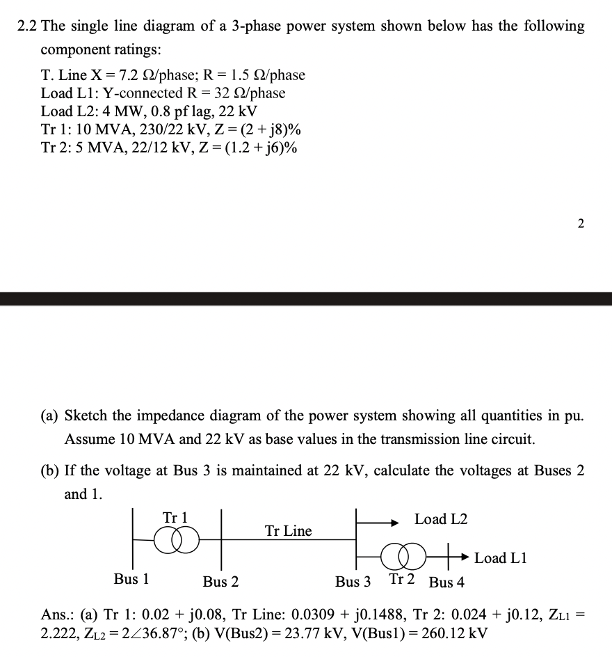 Solved 2.2 The single line diagram of a 3-phase power system | Chegg.com