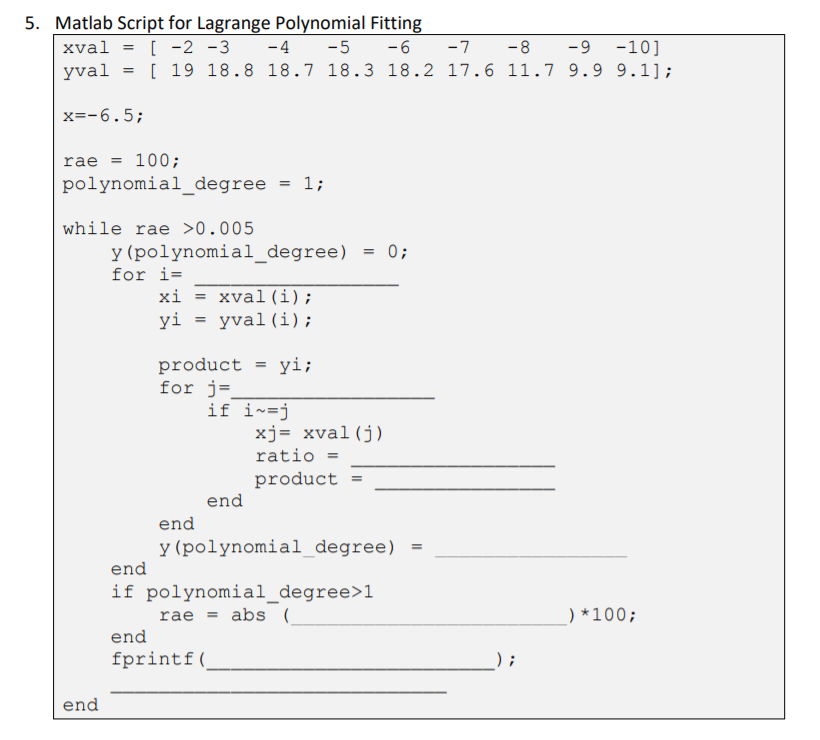 5. Matlab Script for Lagrange Polynomial Fitting xval | Chegg.com