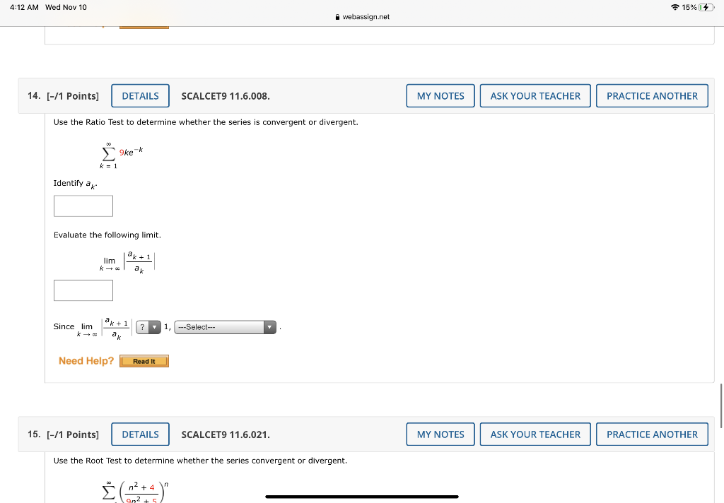 Solved 4:12 AM Wed Nov 10 15% 4 webassign.net 14. (-/1 | Chegg.com