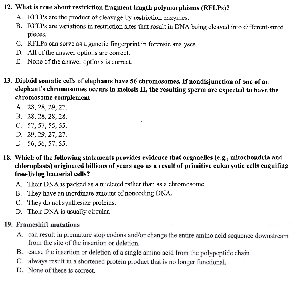 Solved 12. What is true about restriction fragment length | Chegg.com