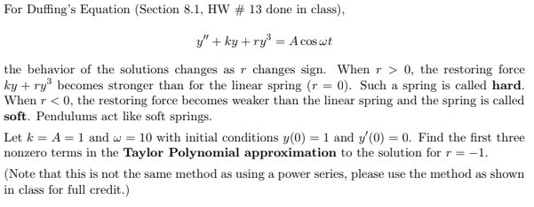For Duffing's Equation (Section 8.1, HW \# 13 done in | Chegg.com
