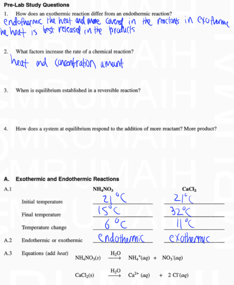 Solved Pre-Lab Study Questions 1. How does an exothermic | Chegg.com