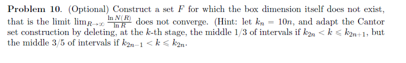 Problem 10. (Optional) Construct a set F for which | Chegg.com