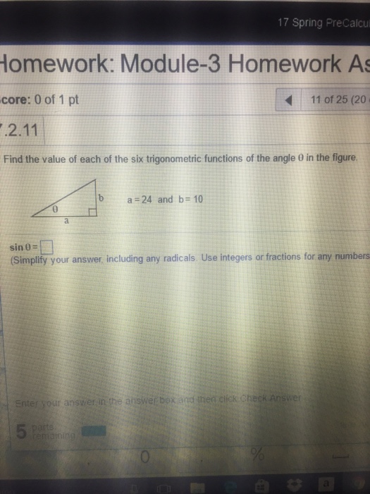 Solved Find The Value Of Each Of The Six Trigonometric