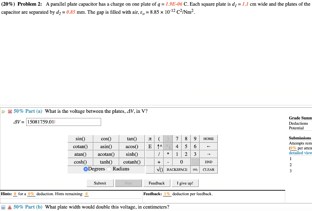 Solved (20\%) Problem 2: A parallel plate capacitor has a | Chegg.com