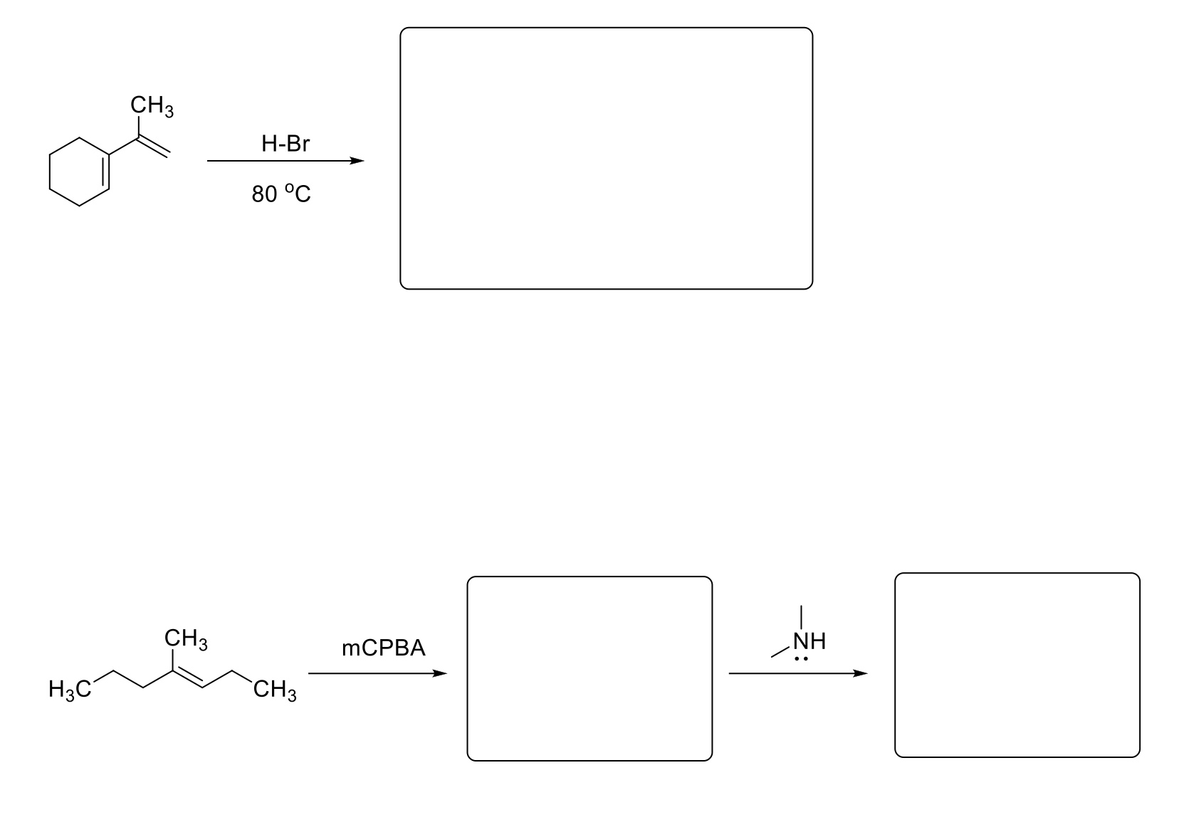 Solved CH3 H-Br 80 °C CH3 mCPBA NH H3C CH3 | Chegg.com