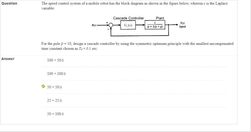 Solved Question The speed control system of a mobile robot | Chegg.com