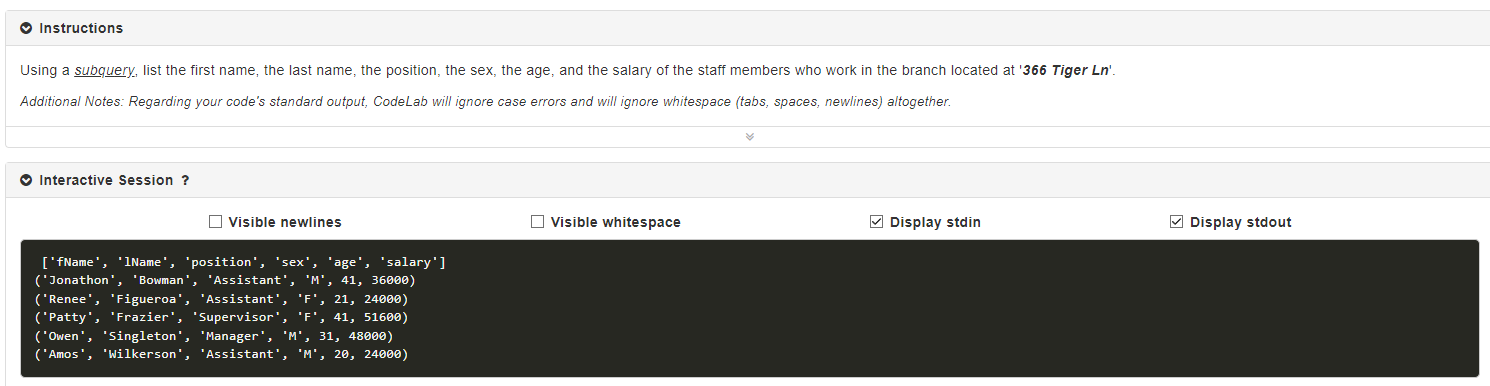 Solved ['fName', 'lName', 'position', 'sex', 'age', | Chegg.com