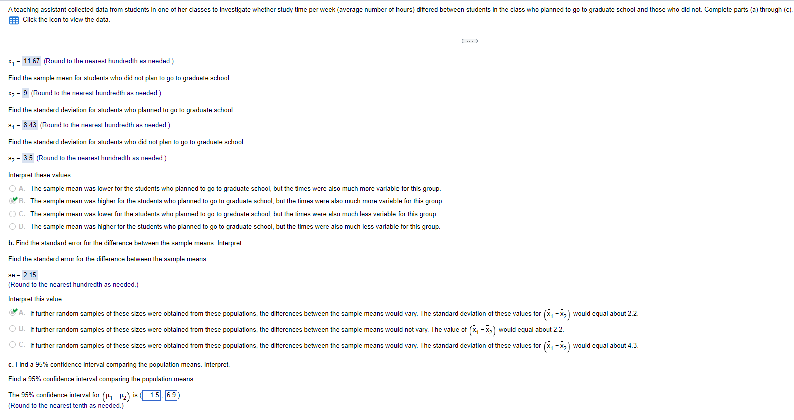 Solved A teaching assistant collected data from students in | Chegg.com