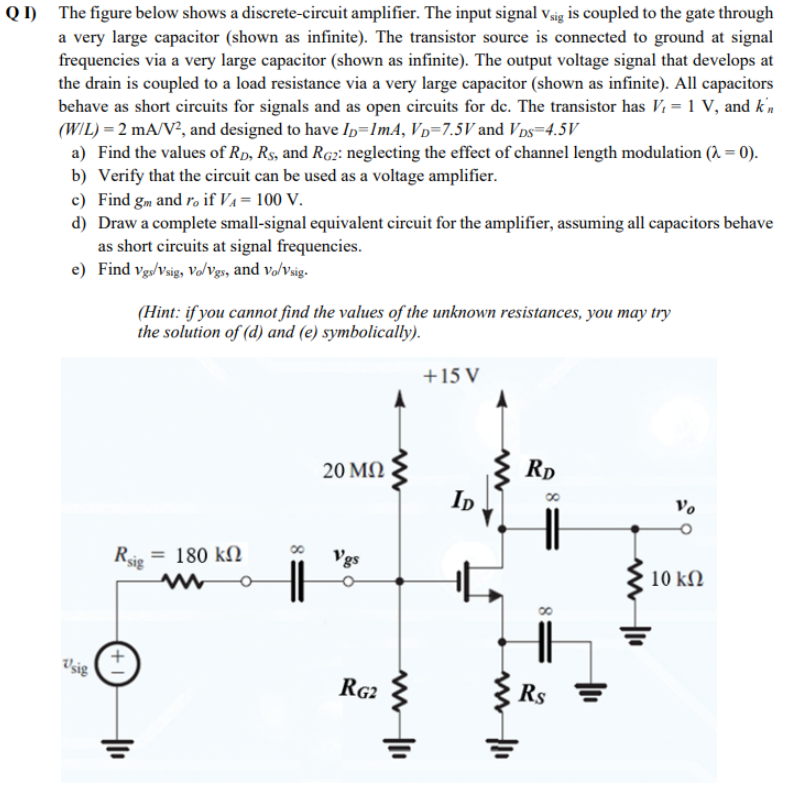 Solved The figure below shows a discrete-circuit amplifier. | Chegg.com
