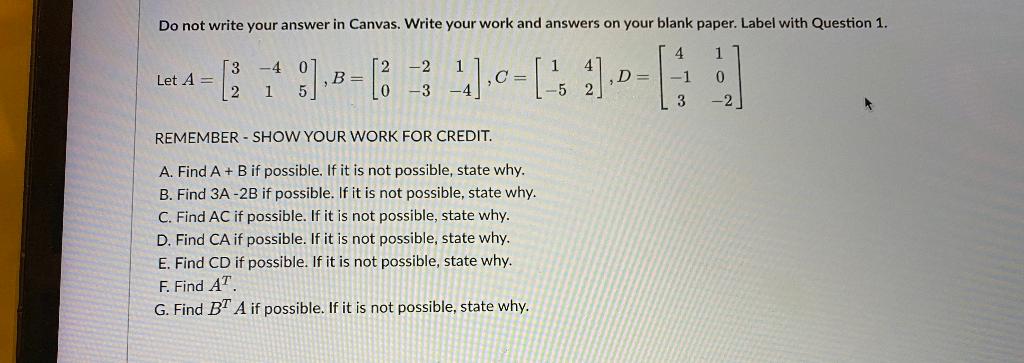 Solved Do not write your answer in Canvas. Write your work | Chegg.com