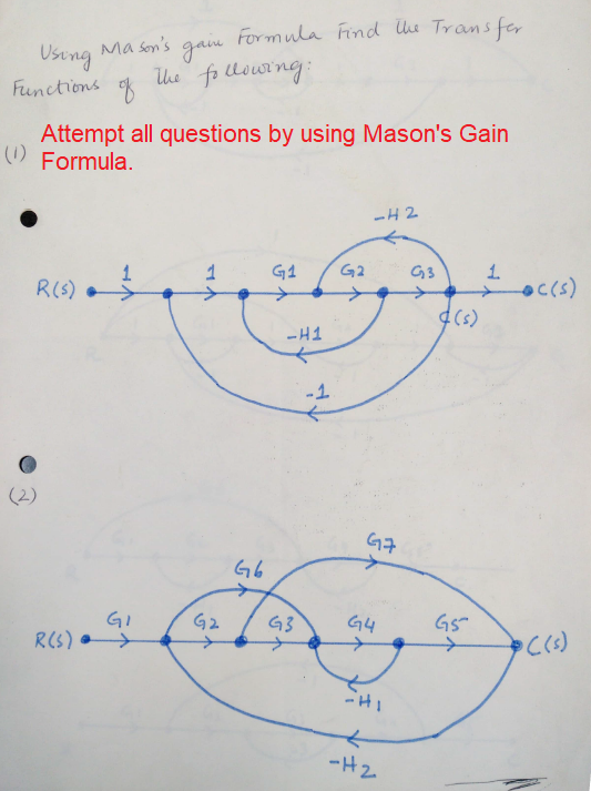 Solved Using Mason's gam Formula Find the Transfer Functions | Chegg.com