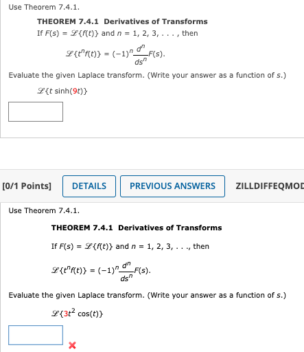 Solved THEOREM 7.4.1 Derivatives of Transforms If | Chegg.com
