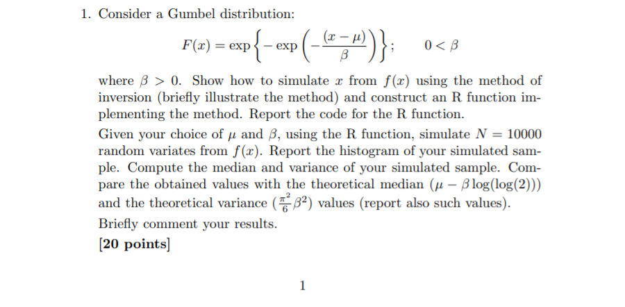 Solved – exp{-exp(-57"}} ) 1. Consider a Gumbel | Chegg.com