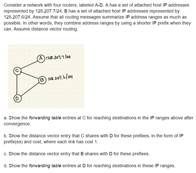 Solved Consider a network with four routers, labeled A-D. A | Chegg.com