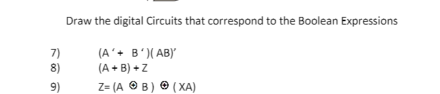 Solved Draw the digital Circuits that correspond to the | Chegg.com