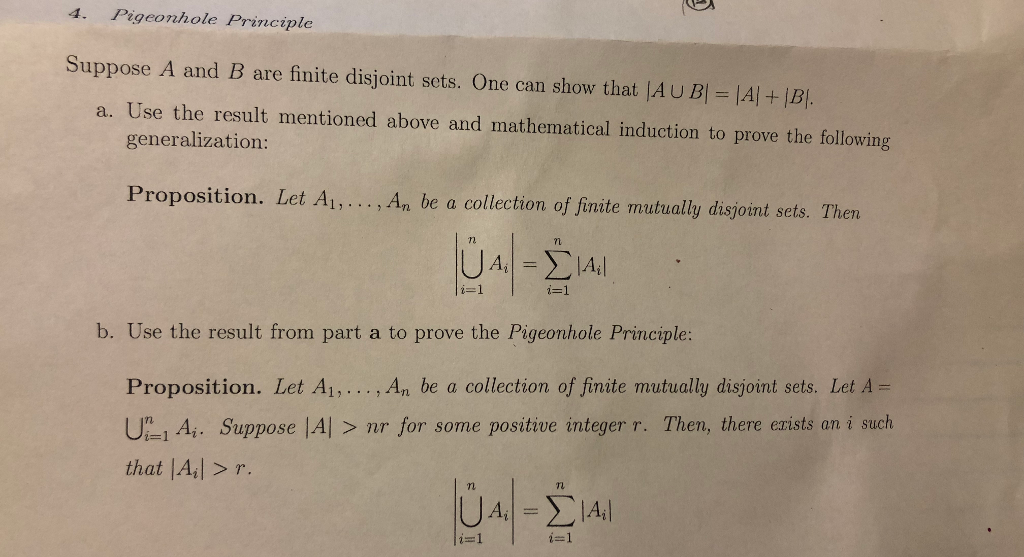 Solved 4. Pigeonhole Principle Suppose A and B are finite | Chegg.com