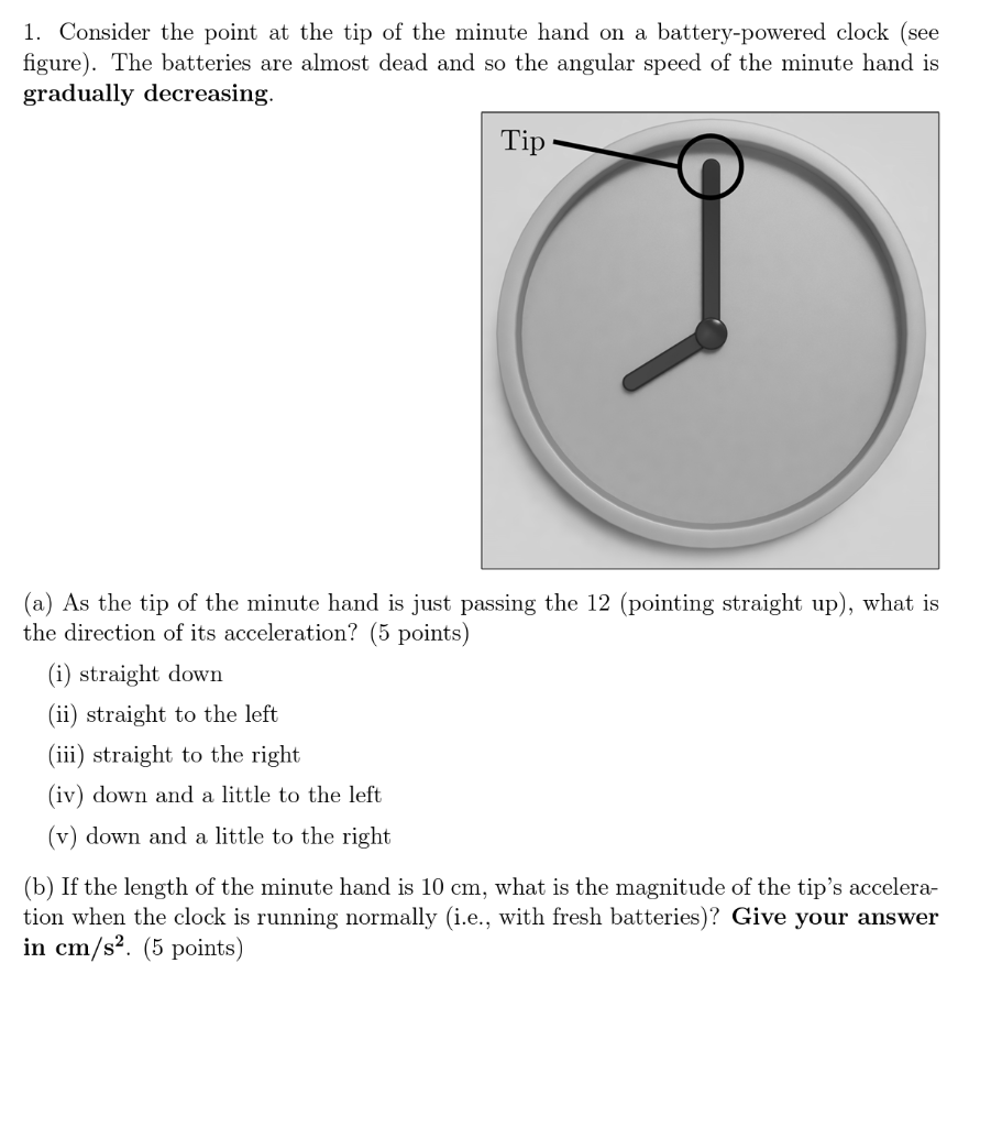 Solved 1. Consider the point at the tip of the minute hand | Chegg.com