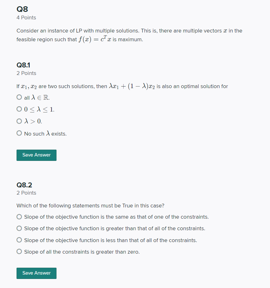 Solved Q8 4 Points Consider an instance of LP with multiple | Chegg.com