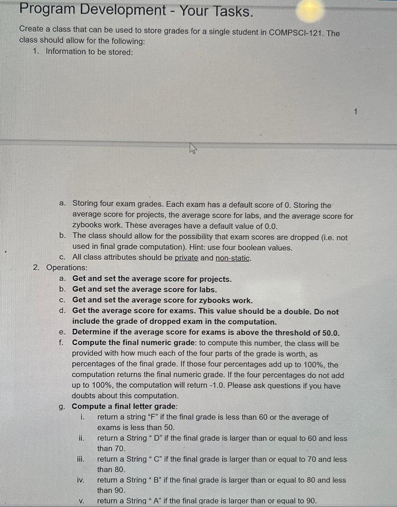 Solved Program Development - Your Tasks. - Create a class | Chegg.com